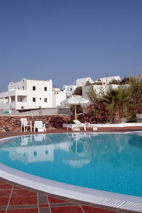 Hotel Pool with Greek Island Architecture Stock Image - Image of island ...