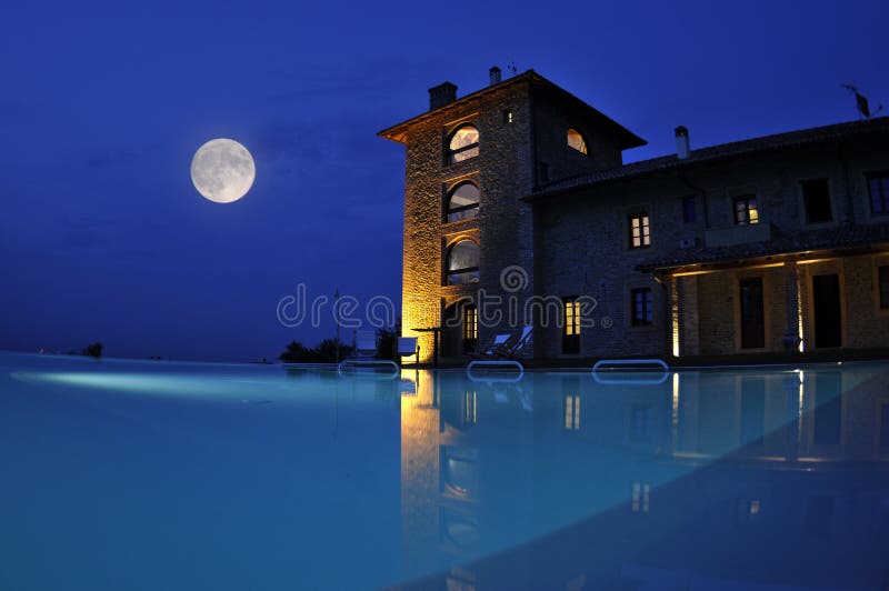 Hotel pool at night stock photo. Image of outdoor, moon - 10984940