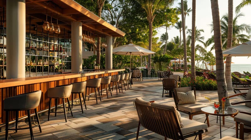 Hotel Poolside Bar with Elegant Seating Serving Refreshing Drinks in ...