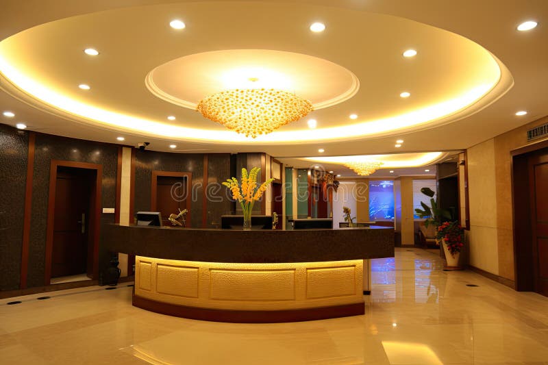 Hotel Reception, Accommodation Lobby, Hotel Indoors with Reception Desk ...