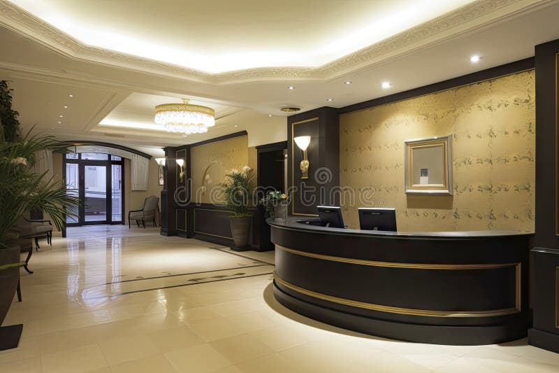 Hotel Reception, Accommodation Lobby, Hotel Indoors with Reception Desk ...