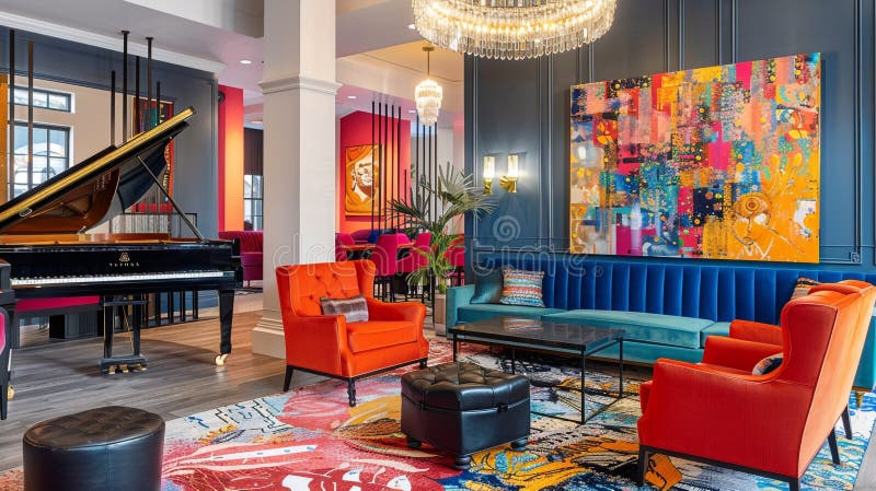 Hotel Reception Area Features Live Piano Performance and Artistic Decor ...