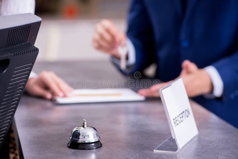 Hotel Reception Bell at the Counter Stock Image - Image of business ...