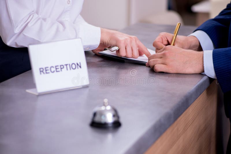 Hotel Reception Bell at the Counter Stock Image - Image of interior ...