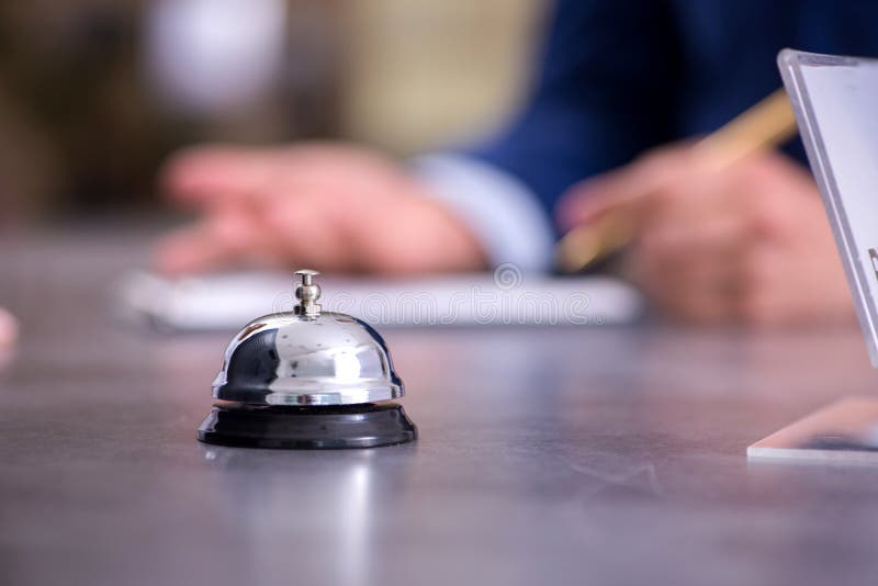 Hotel Reception Bell at the Counter Stock Image - Image of lounge ...