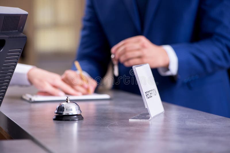 Hotel Reception Bell at the Counter Stock Image - Image of business ...