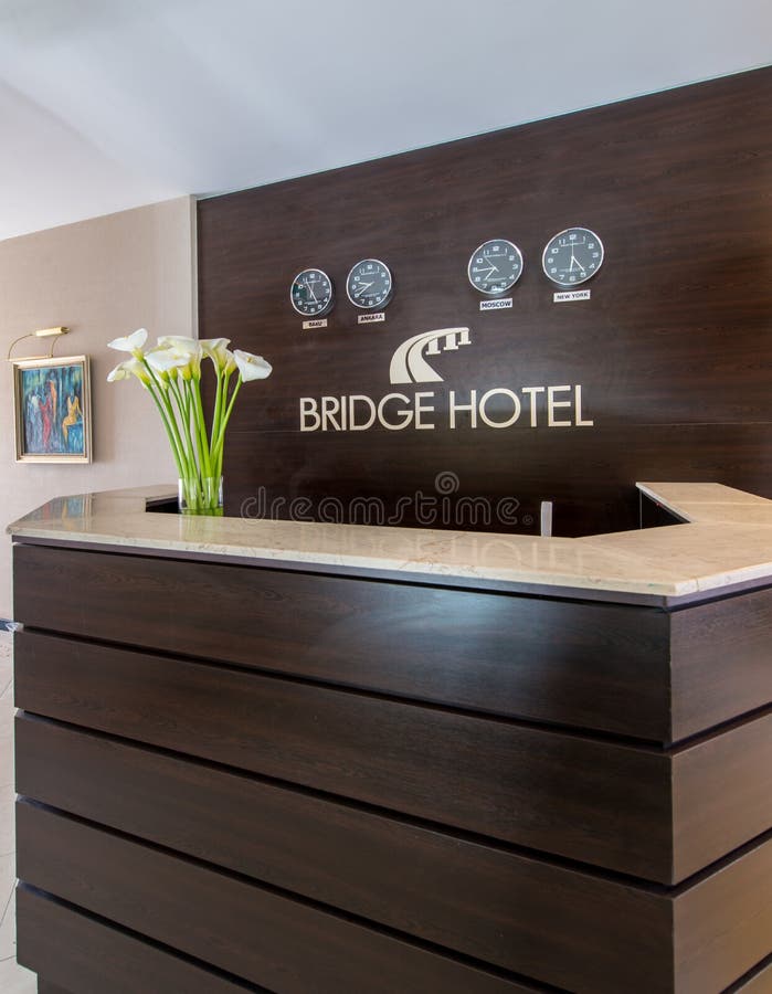 The Hotel Reception with Desk and Clocks Stock Image - Image of ...
