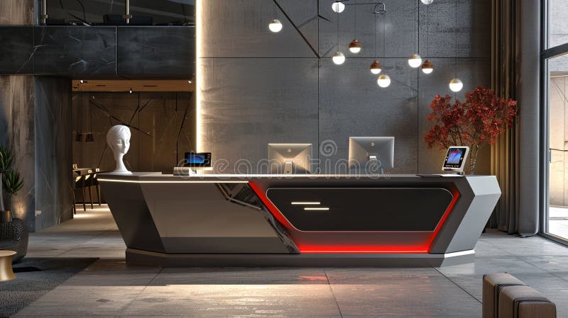 Hotel Reception Desk Features Modern Design with LED Accents and ...