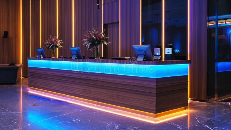 Hotel Reception Desk Featuring Sleek Design and LED Accents Stock ...