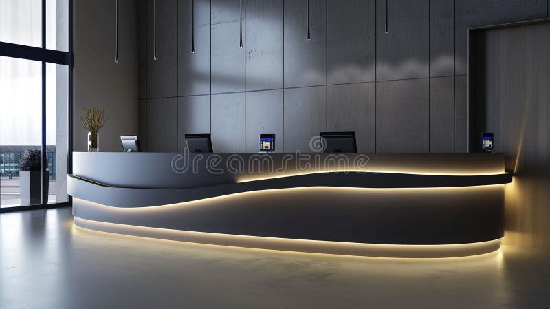 Hotel Reception Desk Featuring Sleek Design and LED Accents Stock ...