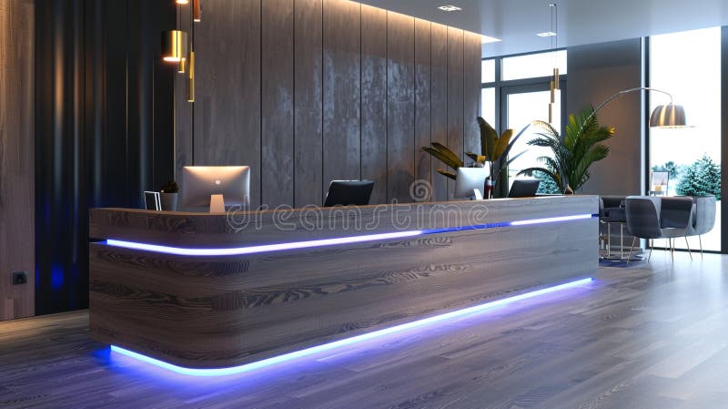 Hotel Reception Desk Showcases Modern Design and Technology Stock ...