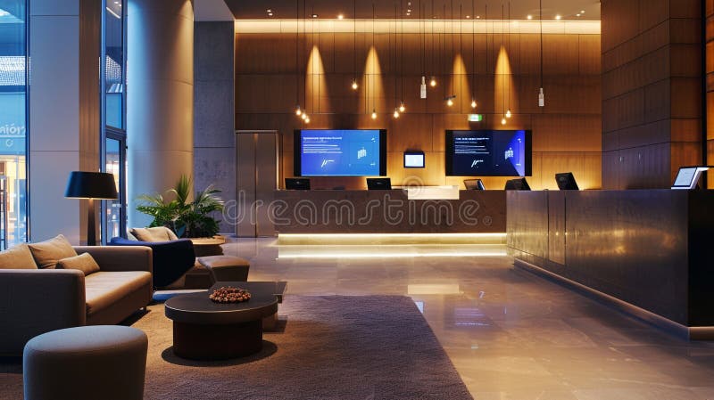 Hotel Reception Features Interactive Touch Screens and Minimalist ...