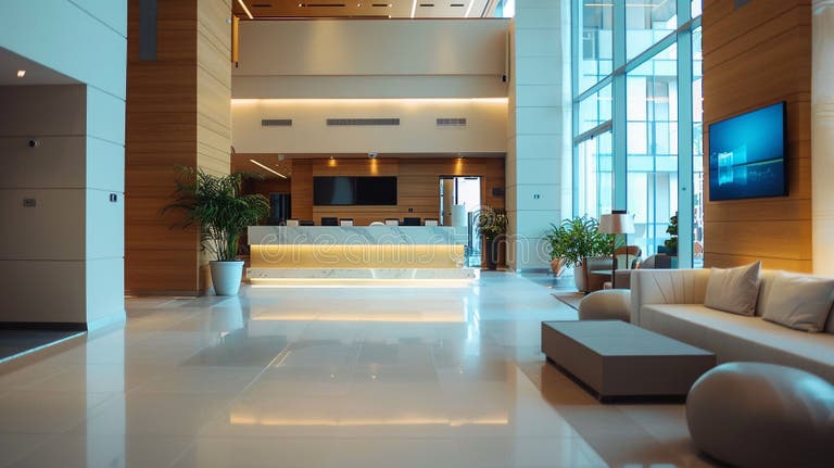 Hotel Reception Features Interactive Touch Screens in a Modern Design ...