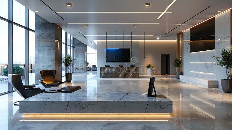 Hotel Reception Features Interactive Touch Screens in a Modern Setting ...