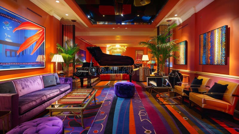 Hotel Reception Featuring Live Piano Performance and Plush Seating ...