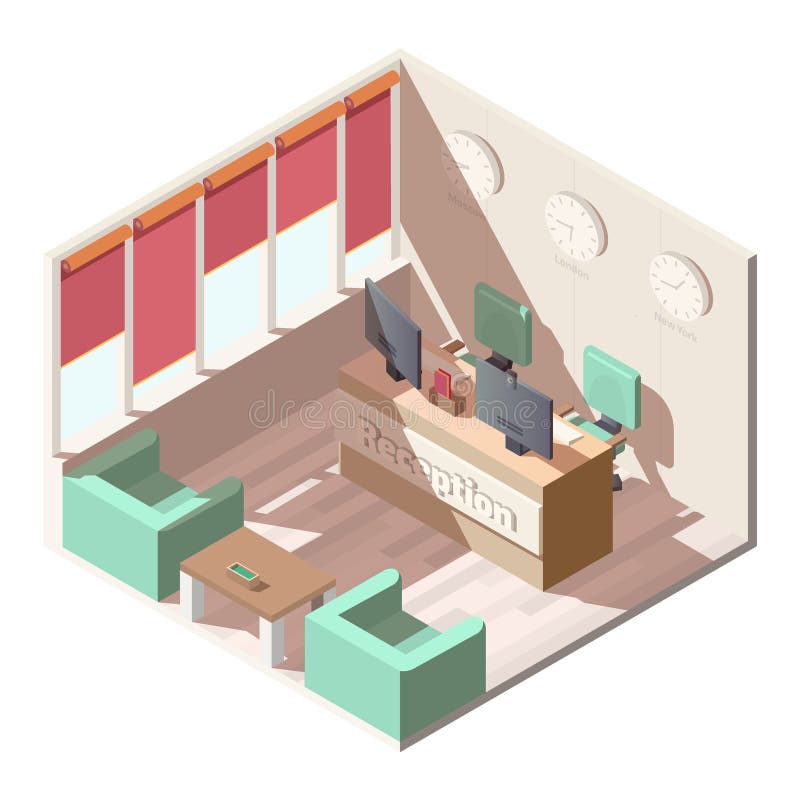 Isometric Hotel Reception Hall Interior, Office Stock Vector ...