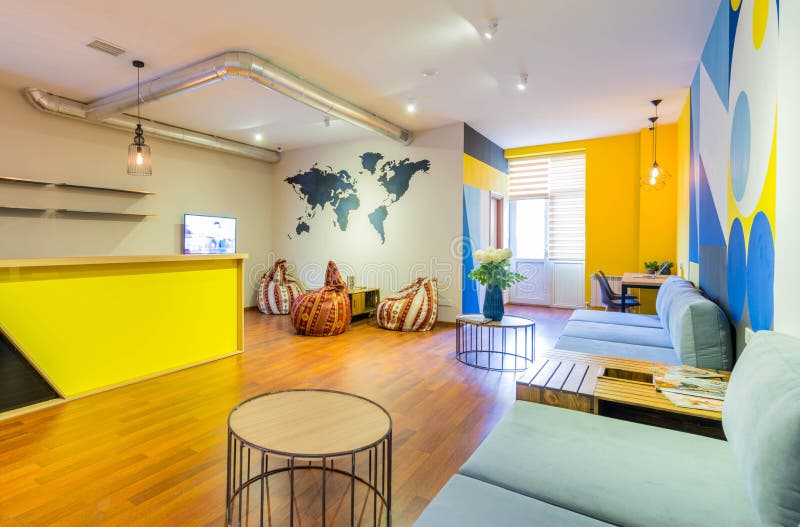 The Hotel Reception of Hostel Dormitory Stock Photo - Image of ...