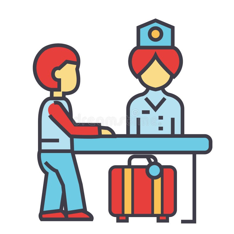 Hotel Reception,receptionist at the Table Line Icon Concept. Hotel ...