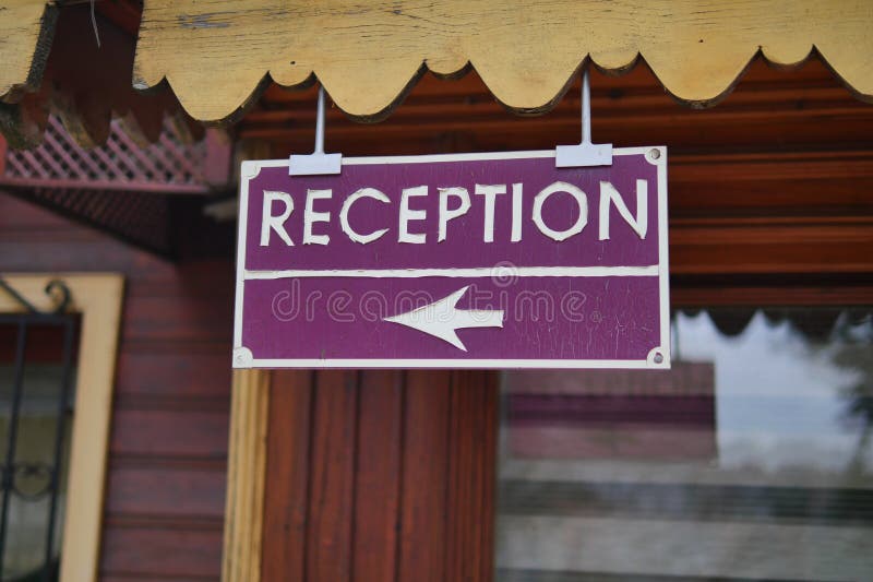 Hotel Reception Sign. Welcome Sign. Stock Photo - Image of booking ...