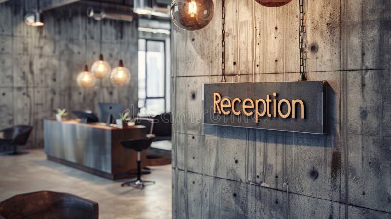 Hotel Reception Signboard in Concrete Wall. Stock Photo - Image of ...