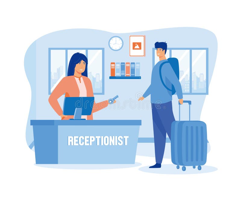 Hotel Reception Workers Provide Information To People Arriving. Stock ...