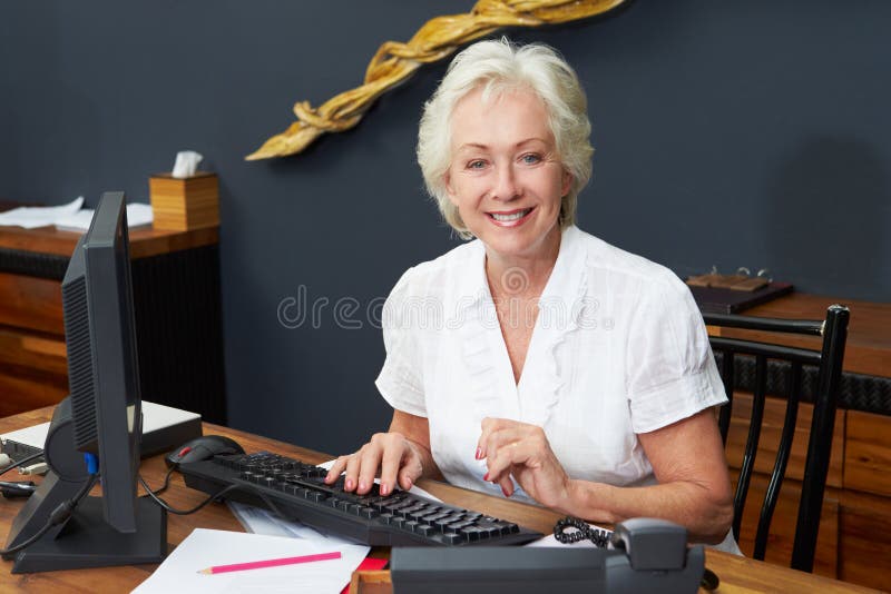 Hotel Receptionist Working at Computer Stock Photo - Image of vacation ...