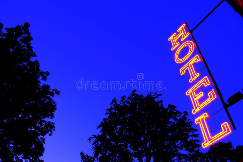 Luminous Neon Lights. Hotel Sign. Vertical. Stock Image - Image of ...
