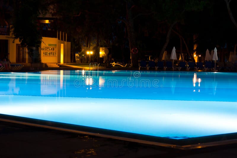 Hotel and Resort Swimming Pool at Night Stock Photo - Image of ...