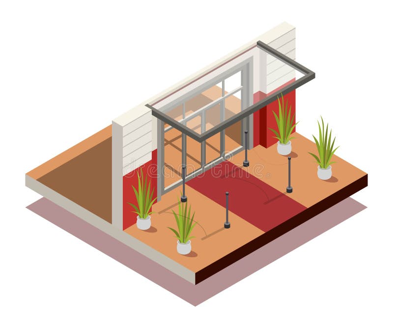 Hotel and Restaurant Entrance in Flat Isometric Illustration Concept ...