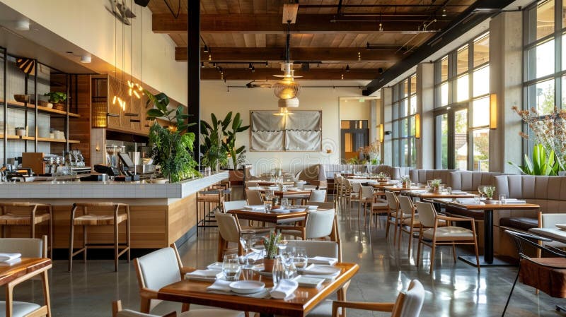 Hotel Restaurant Featuring Open Kitchen and Seasonal Menu Stock ...