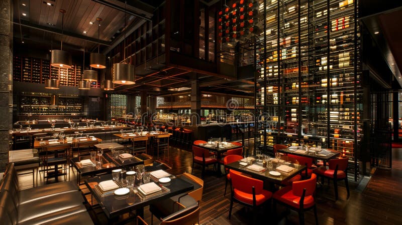 Hotel Restaurant Showcasing Live Cooking Stations and Wine Displays ...