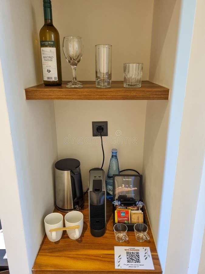 Hotel Room Amenities: Coffee, Tea, and Drinks Setup Stock Photo - Image ...