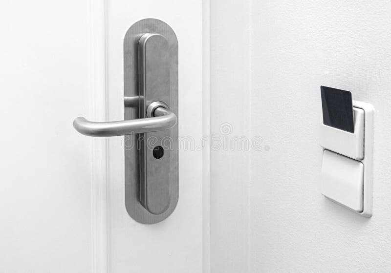 Hotel Room Door with Key Card and Light Switch Stock Photo - Image of ...