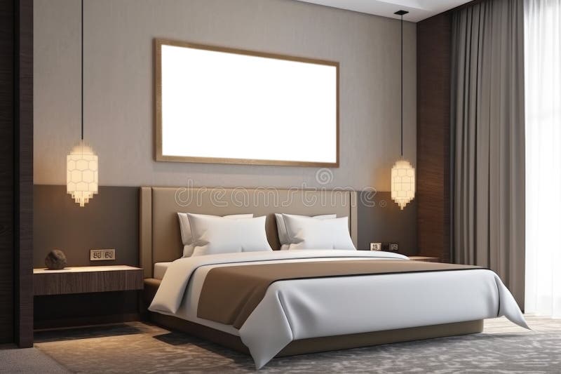 Hotel Room with a Framed Picture Mockup Hangs Directly on the Wall ...