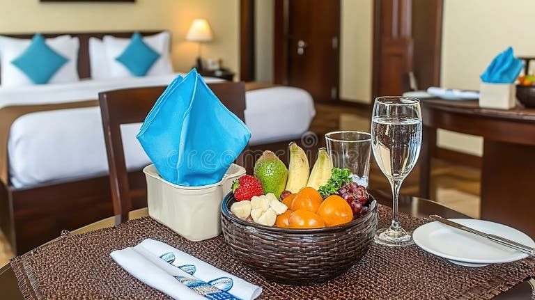 Hotel Room Fruit Platter Breakfast Table Setting Stock Image - Image of ...