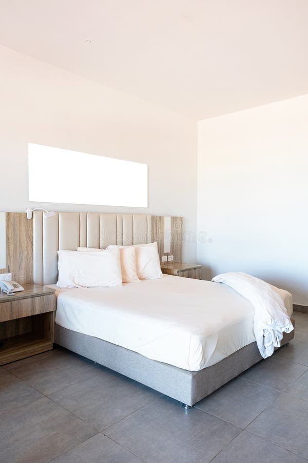 Hotel Room Interior with Blank White Frame for Mockup Stock Image ...
