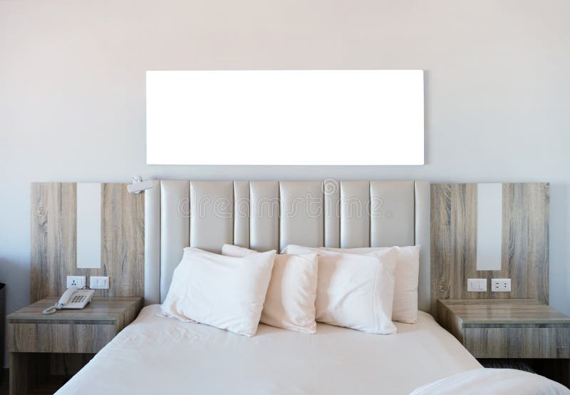 Hotel Room Interior with Blank White Frame for Mockup Stock Image ...
