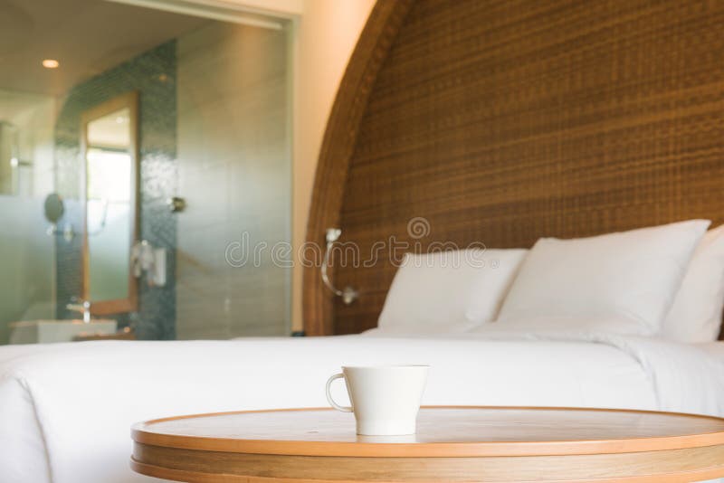 Hotel Room Interior. Close-up on Coffee Cup. Stock Image - Image of ...