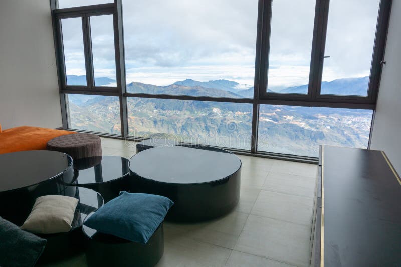 Hotel Room with Mountain Landscape View from Window, Interiors with ...