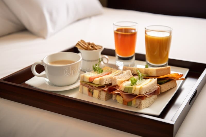 Hotel Room Service Tray with Sandwiches and Coffee Stock Image - Image ...