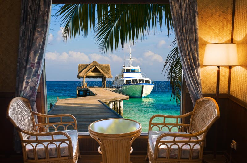 Hotel Room and Tropical Landscape Stock Photo - Image of freedom ...