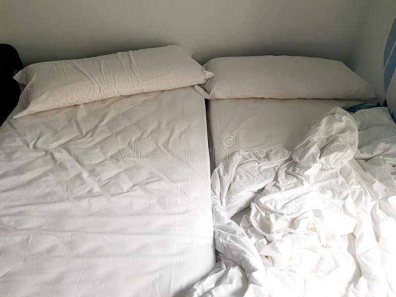 Untidy Bed in Hotel Bedroom Stock Image - Image of indoor, guessroom ...