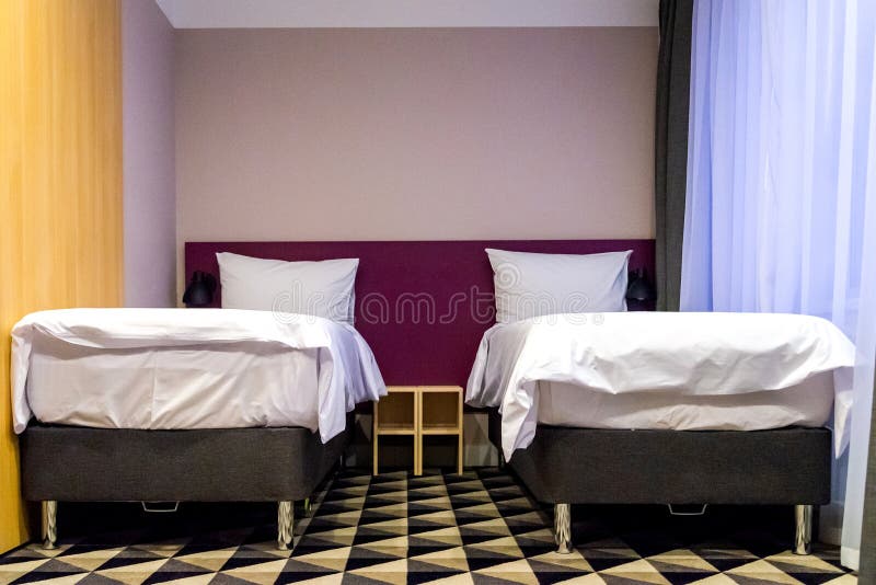 Hotel Room with Two Single Beds Stock Image - Image of residential ...