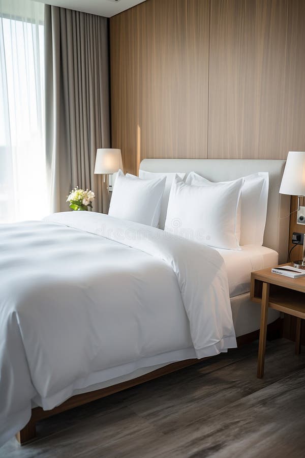 Hotel Room White Beds. Generative AI, Stock Image - Image of modern ...