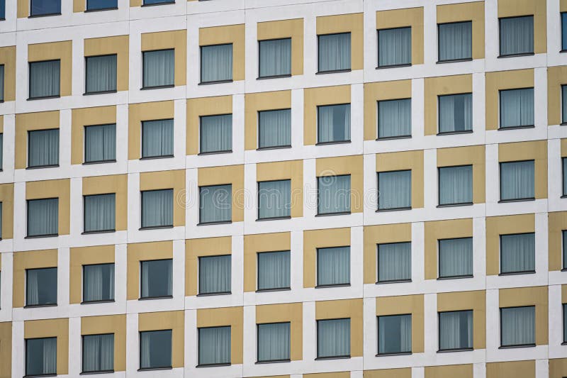 Hotel Room Windows on White and Gold Facade.. Stock Image - Image of ...