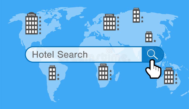 Hotel Search Engine with Hotel on World Map Stock Vector - Illustration ...