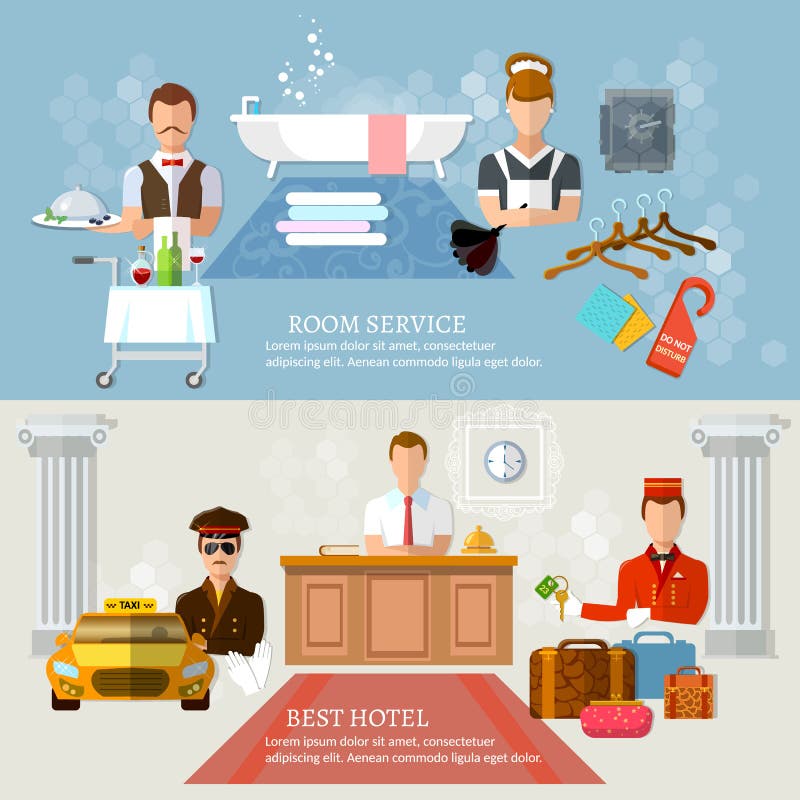 Hotel Service Banners Professional Hotel Staff Stock Vector ...