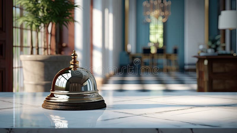 A Hotel Service Bell Elegantly Placed on a Pristine White Glass Table ...