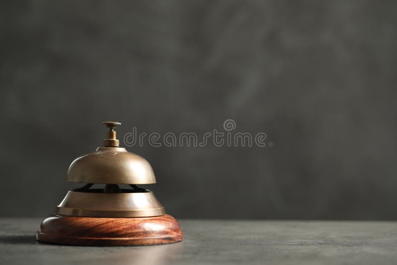 Hotel Service Bell on Grey Table. Space for Text Stock Image - Image of ...