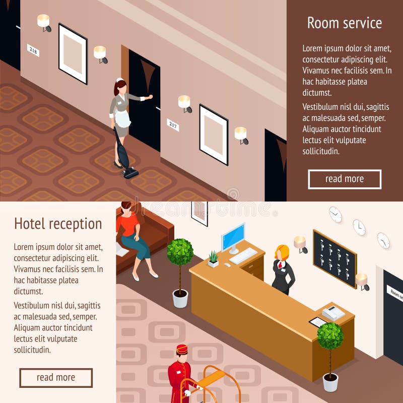Hotel Service Isometric Horizontal Banners Stock Vector - Illustration ...